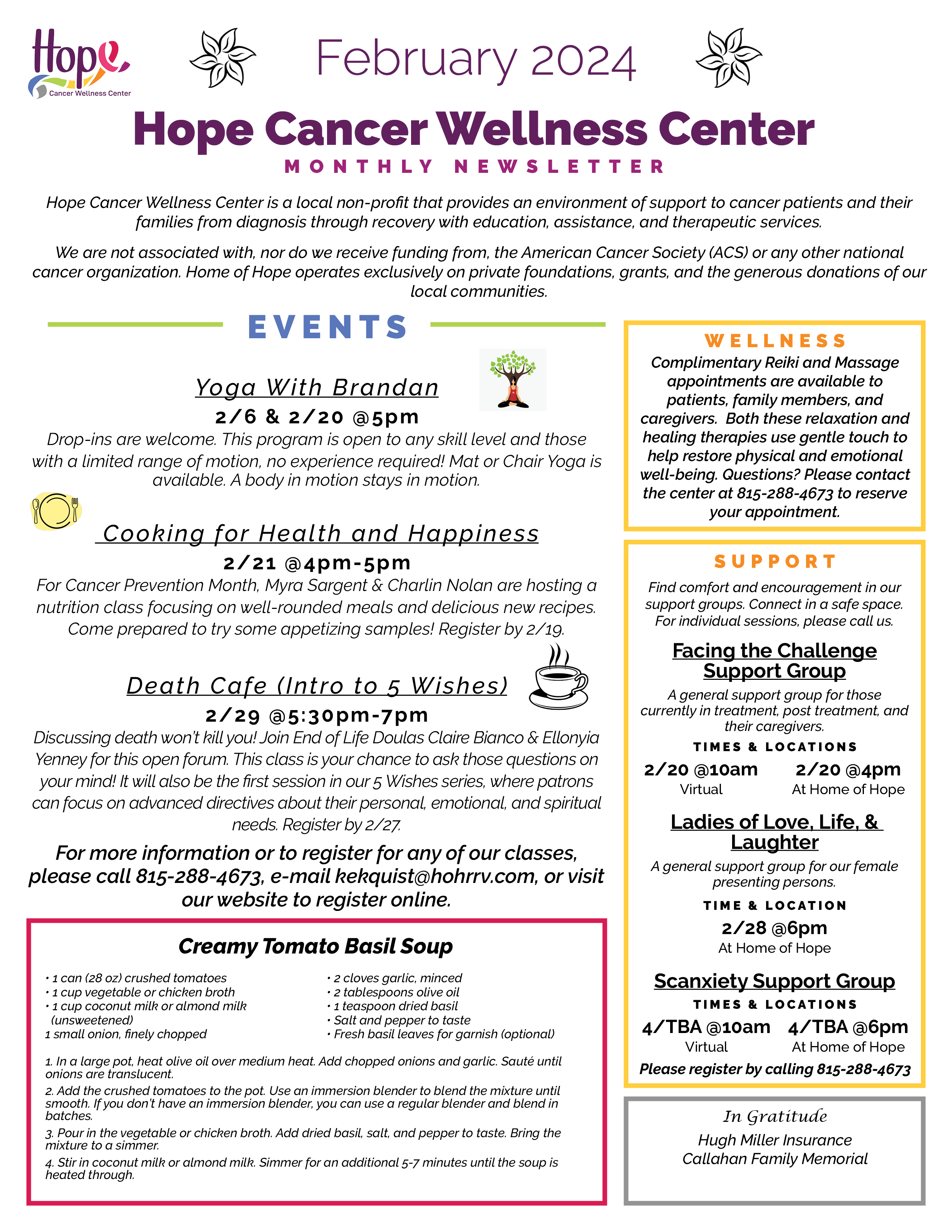 February Newsletter - Hope Cancer Wellness Center